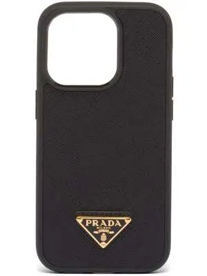 Prada Saffiano Leather Iphone 14 Pro Case - Black | Editorialist
