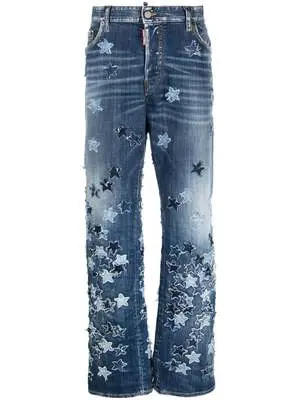 Dsquared2 Star-motif Patchwork Straight Leg Jeans