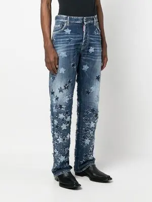 Dsquared2 Star-motif Patchwork Straight Leg Jeans