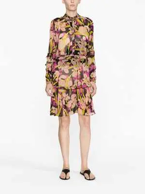 Pinko Piccadilly Floral-print Ruffled Minidress - Black