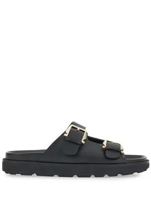 FERRAGAMO Double-buckle Leather Sandals - Black