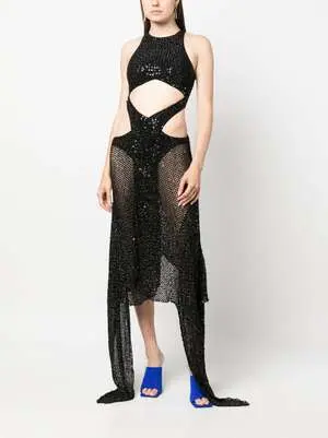 Attico Magnolia Sequin-embellished Net Dress