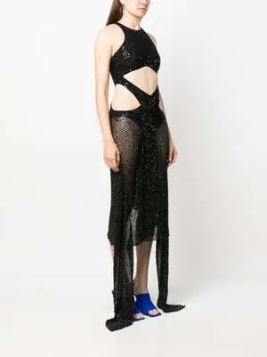 Attico Magnolia Sequin-embellished Net Dress