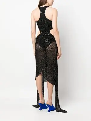 Attico Magnolia Sequin-embellished Net Dress