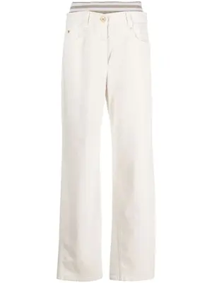 Brunello Cucinelli Striped-waistband Wide-leg Jeans