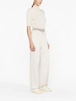 Brunello Cucinelli Striped-waistband Wide-leg Jeans