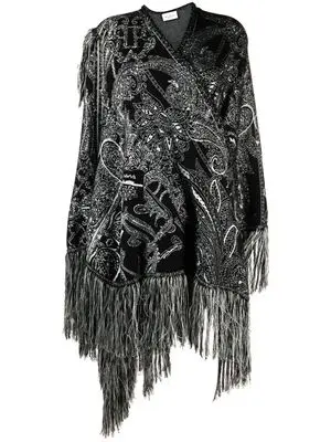 Philipp Plein Paisley-jacquard Wool Cape - Black