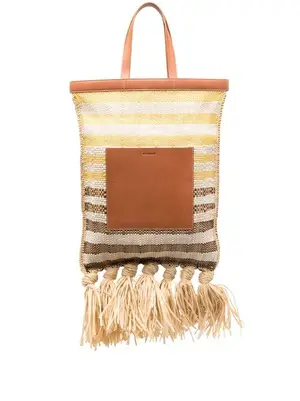 JIL SANDER Striped Woven Raffia Tote Bag - Neutrals