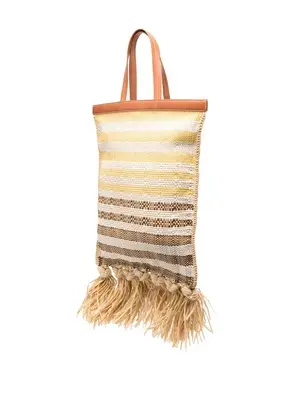 JIL SANDER Striped Woven Raffia Tote Bag