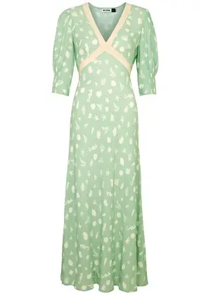 Rixo Gemma Printed Lace-trimmed Midi Dress