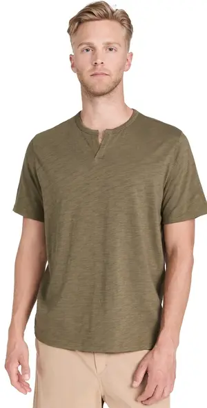 Vince Slub Split Neck Tee Uniform Green