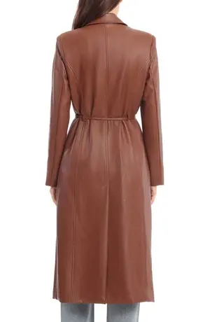 Avec Les Filles Faux Leather Double-breasted Trench Coat
