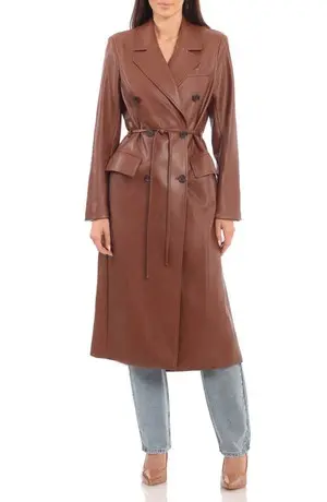 Avec Les Filles Faux Leather Double-breasted Trench Coat