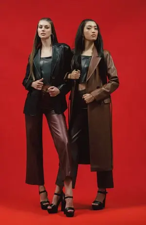 Avec Les Filles Faux Leather Double-breasted Trench Coat