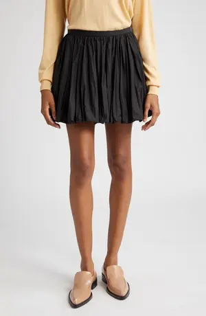 JIL SANDER Gathered Bubble Hem Cotton Skirt Black