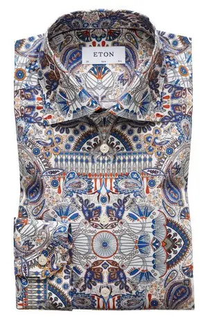 Eton Slim Fit Paisley Dress Shirt - Blue
