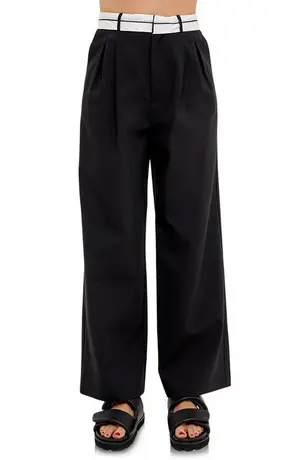 GREY LAB Contrast Waist Wide Leg Pants - Black
