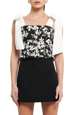 Endless Rose Bow Strap Peplum Tank - Black/white