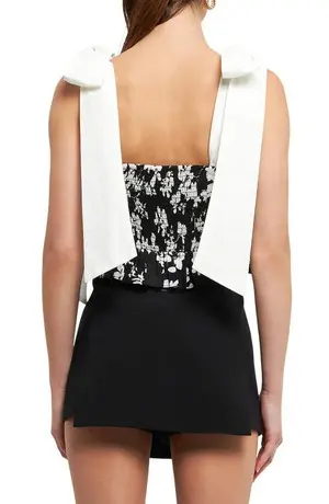 Endless Rose Bow Strap Peplum Tank - Black/white