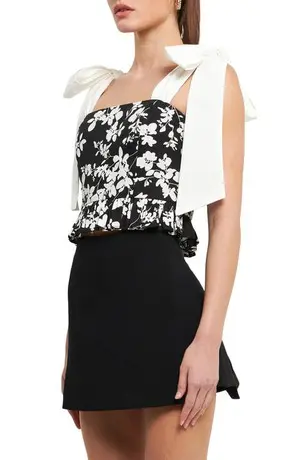Endless Rose Bow Strap Peplum Tank - Black/white
