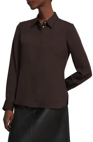 Theory Classic Fitted Silk Shirt Mink