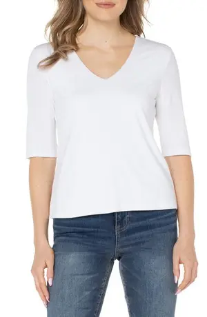 LIVERPOOL Double Layer V-neck Rib Top - Cream
