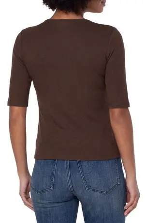 LIVERPOOL Double Layer V-neck Rib Top - Dk Espresso