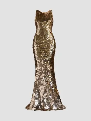 Mac Duggal Sequined Sleeveless Gown - Gold