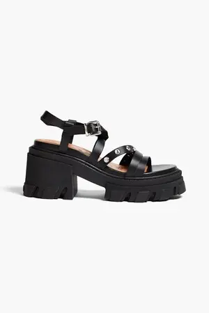 GANNI GANNI Crystal-Embellished Leather Platform Sandals - Black