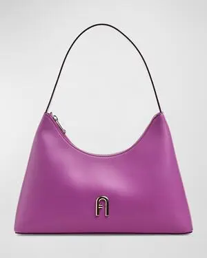 Furla Diamante Zip Leather Shoulder Bag - Violet