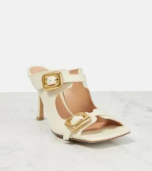 Bottega Veneta Stretch Buckle Leather Mules - Beige