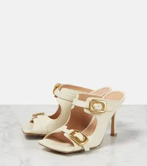 Bottega Veneta Stretch Buckle Leather Mules - Beige