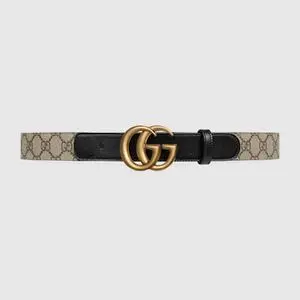 Gucci Gg Belt With Double G Buckle Gg Canvas - Beige 