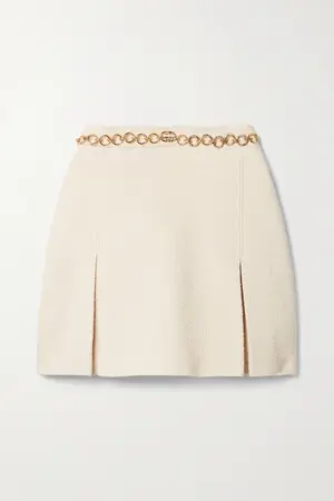 Gucci Chain-embellished Pleated Bouclé Mini Skirt