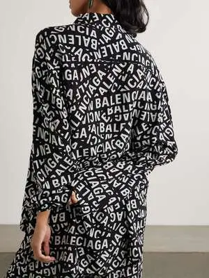 Balenciaga Printed Crepe Shirt - Black