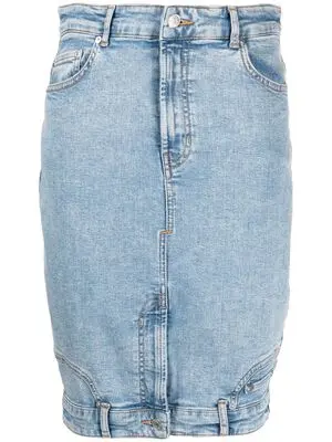 Moschino Fitted Washed-denim Skirt - Blue