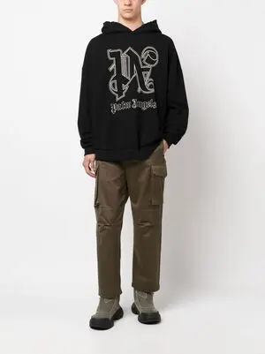 Palm Angels Logo-embroidered Hoodie - Black