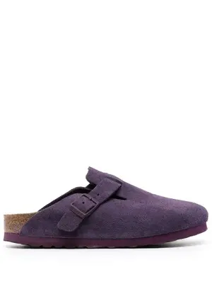 BIRKENSTOCK Boston Suede Logo Debossed Slides