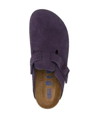 BIRKENSTOCK Boston Suede Logo Debossed Slides
