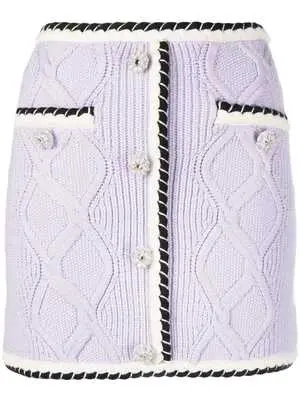 SELF-PORTRAIT Contrasting-trim Cable-knit Miniskirt - Purple