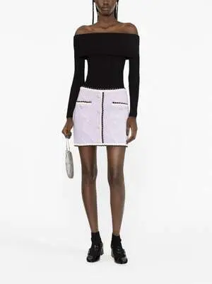 SELF-PORTRAIT Contrasting-trim Cable-knit Miniskirt - Purple