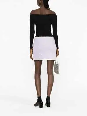 SELF-PORTRAIT Contrasting-trim Cable-knit Miniskirt - Purple