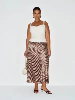 REFORMATION Layla Silk Skirt - Brown