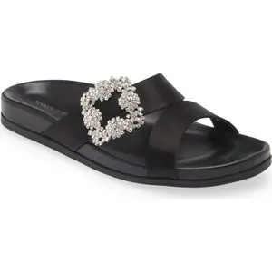 Manolo Blahnik Chilanghi Crystal Buckle Slide Sandal - Black