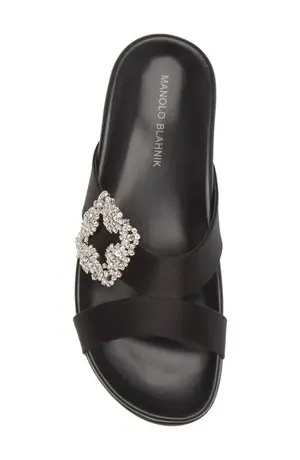 Manolo Blahnik Chilanghi Crystal Buckle Slide Sandal - Black
