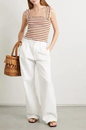 Veronica Beard Averie Shirred Striped Cotton-jersey Top
