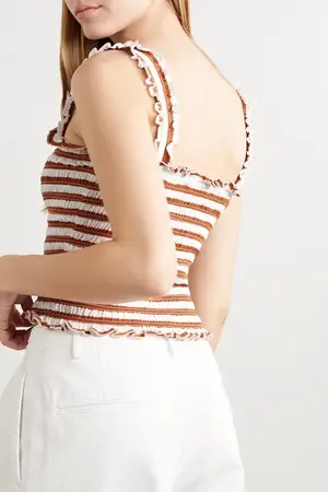 Veronica Beard Averie Shirred Striped Cotton-jersey Top