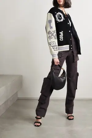 Off-White - Appliquéd Embroidered Wool-blend And Leather Bomber Jacket
