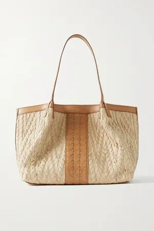 SERAPIAN Secret Small Leather-trimmed Raffia Tote