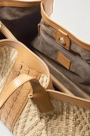 SERAPIAN Secret Small Leather-trimmed Raffia Tote